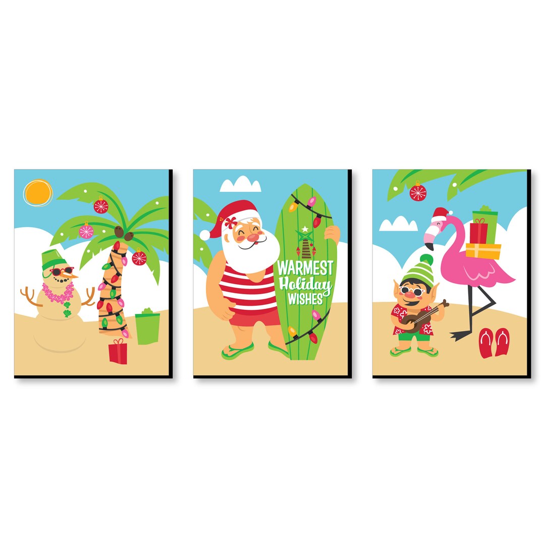 Tropical Christmas - Beach Santa Holiday Wall Art Room Decor - 7.5 X 10 ...