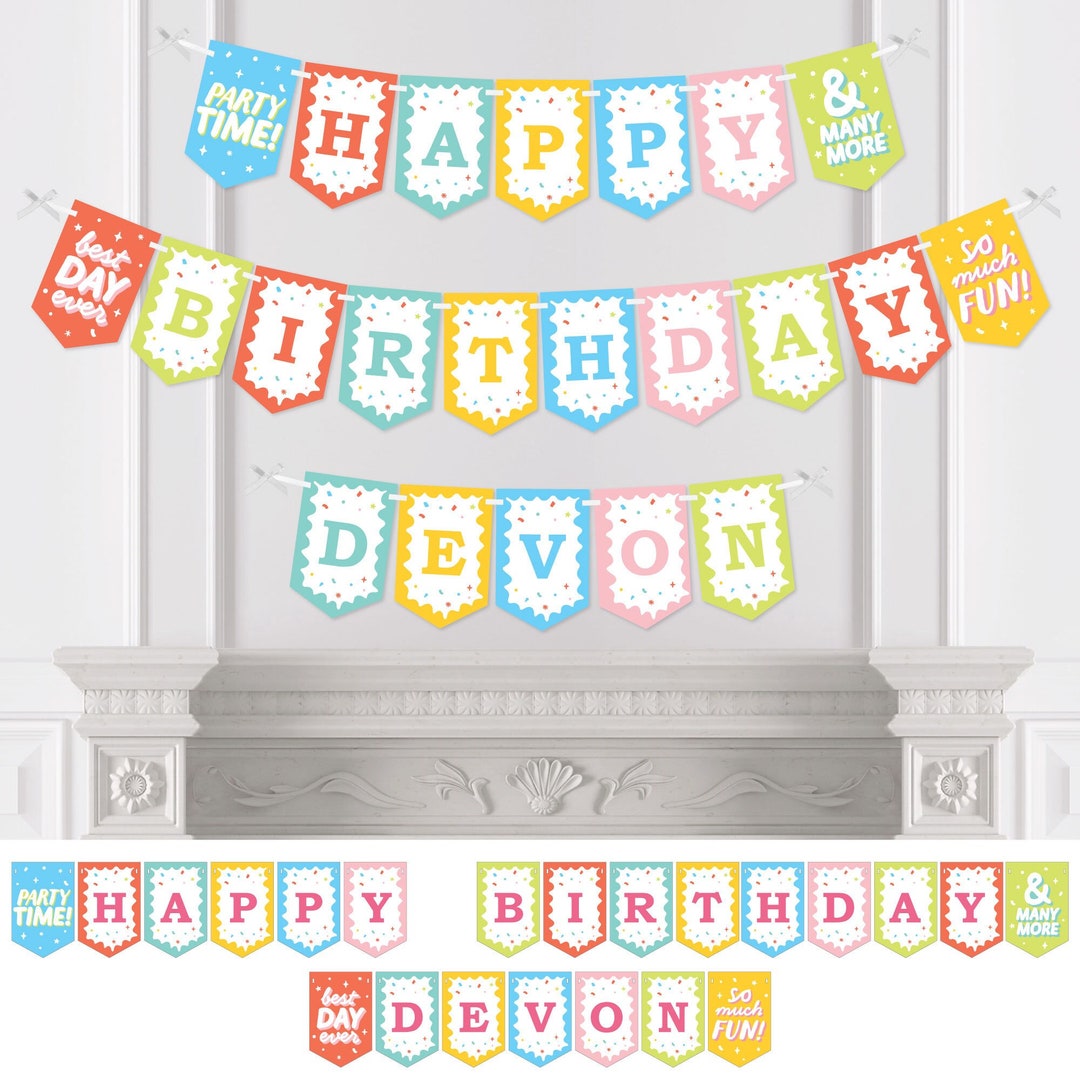 Personalized Party Time - Custom Happy Birthday Party Bunting Banner ...
