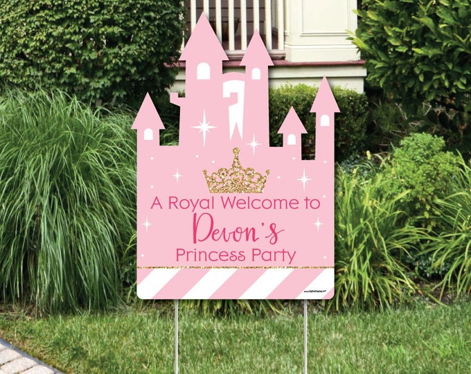 Little Princess Crown - Welcome Sign - Pink and Gold Party Outdoor Lawn ...