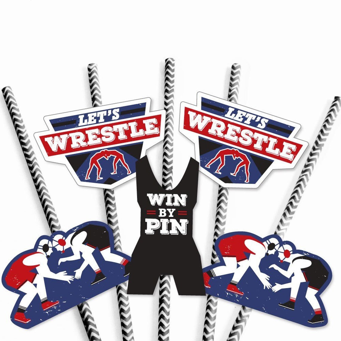 Own the Mat - Wrestling - Die-cut Straw Decorations - Wrestler Party or ...