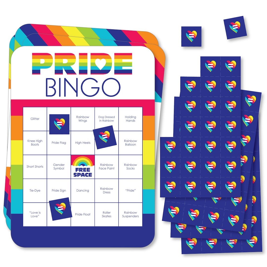 Love is Love - Bar Bingo Cards and Markers - Pride Rainbow Party Shaped ...