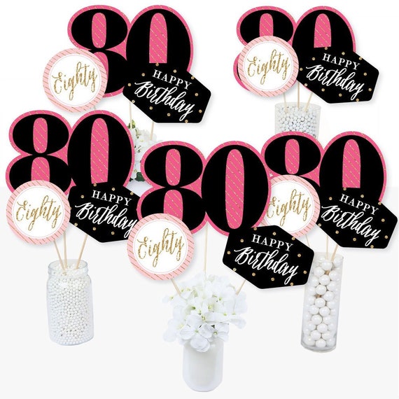 Chic 80th Birthday Centerpiece Sticks Pink Black And Gold Birthday