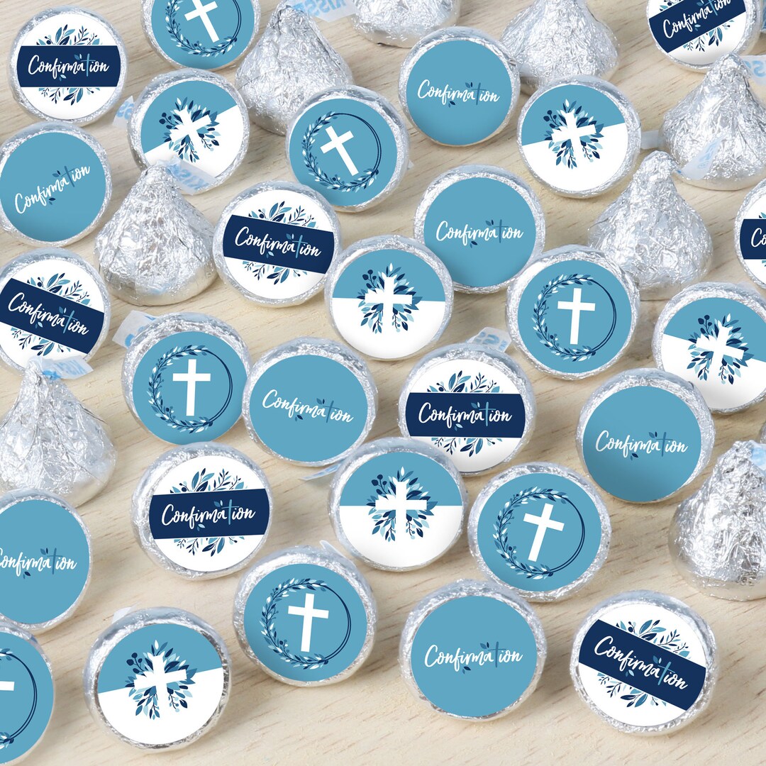 Confirmation Blue Elegant Cross - Boy Religious Party Small Round Candy ...