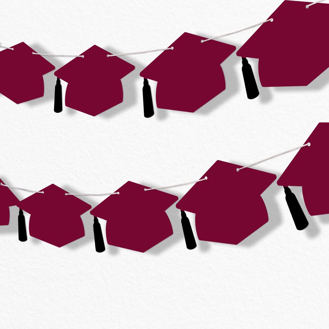 Maroon Graduation Cap Garland Banner, Burgundy Grad Party Decorations ...