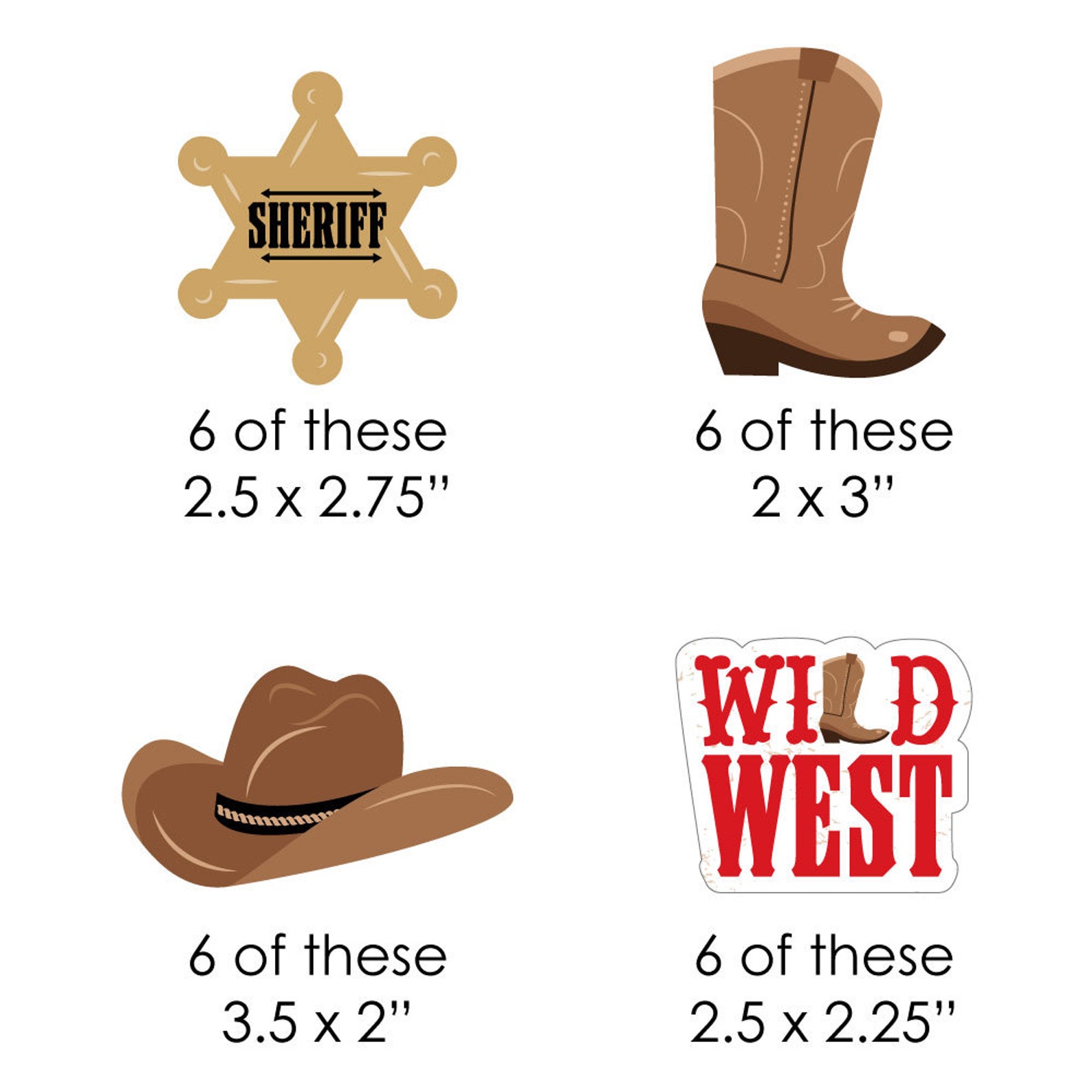Western Hoedown - DIY Shaped Wild West Cowboy Party Cut-outs - 24 Count ...