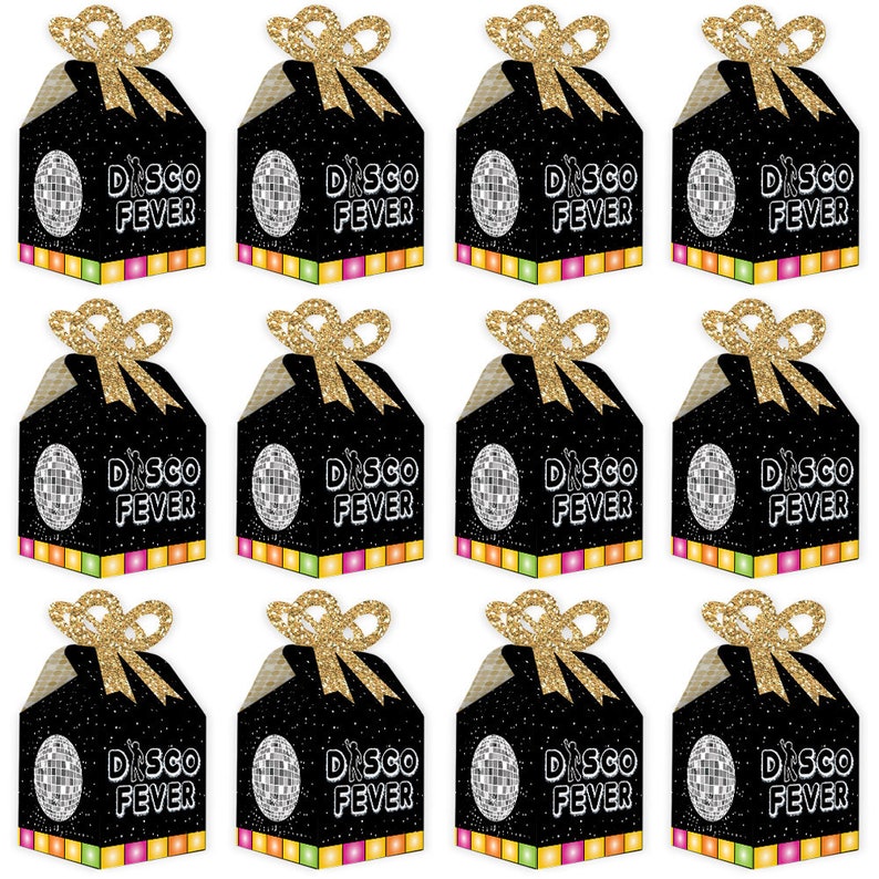 70’s Disco - Square Favor Gift Boxes - 1970s Disco Fever Party Bow ...