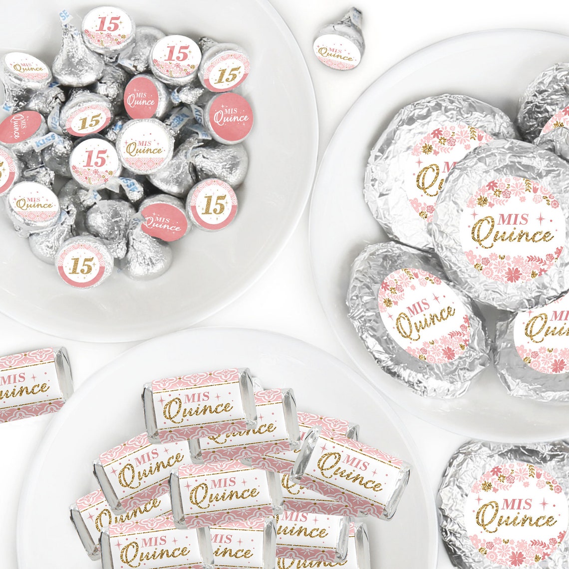Mis Quince Anos - Mini Candy Bar Wrappers, Round Candy Stickers and ...