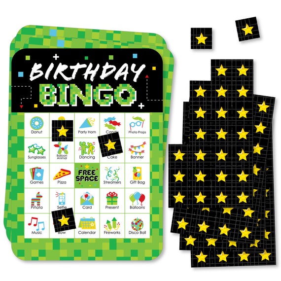 Game Zone - Picture Bingo Cards and Markers - Pixel Video Game Party or ...