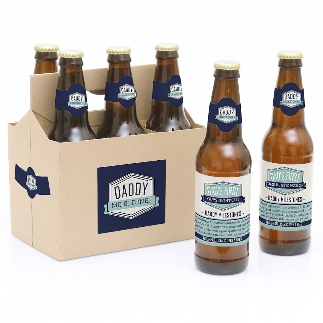 Daddy's First Milestone Beer Labels - New Dad Gift - 6 Beer Bottle ...