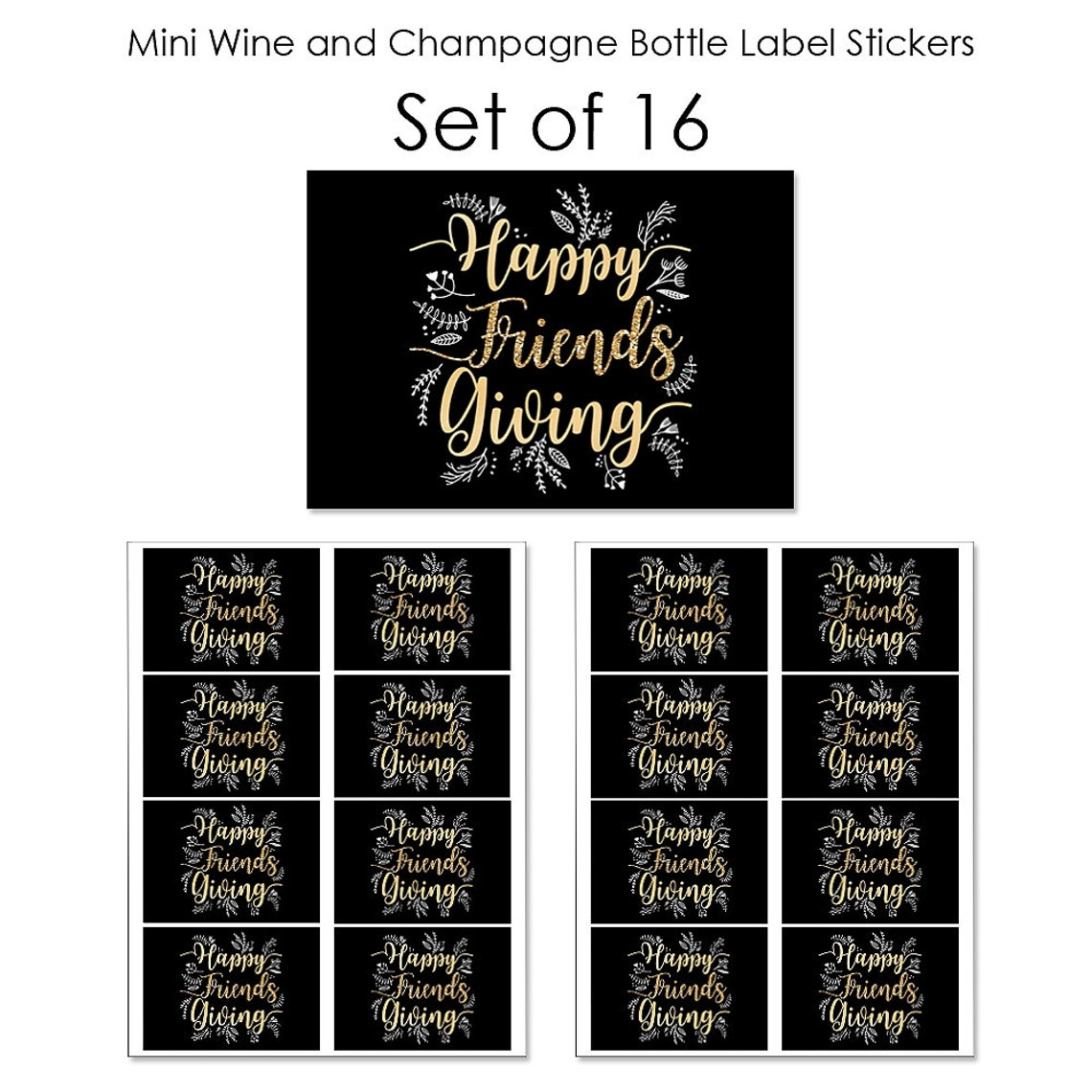 Elegant Thankful for Friends - Mini Wine and Champagne Bottle Label ...