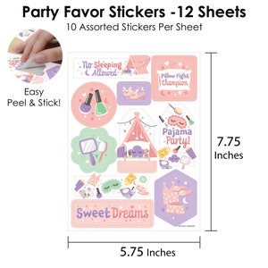Pajama Slumber Party - Girls Sleepover Birthday Party Favor Sticker Set ...