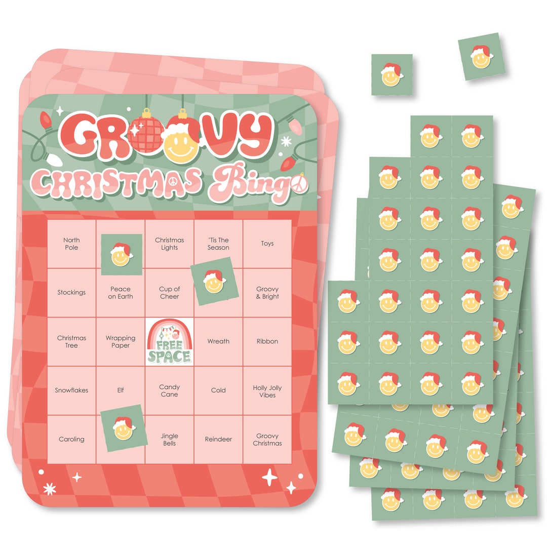 Groovy Christmas - Bingo Cards and Markers - Pastel Holiday Party Bingo ...