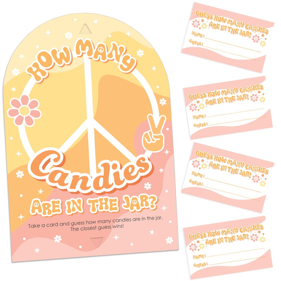 Stay Groovy - How Many Candies Boho Hippie Party Game - 1 Stand and 40 ...
