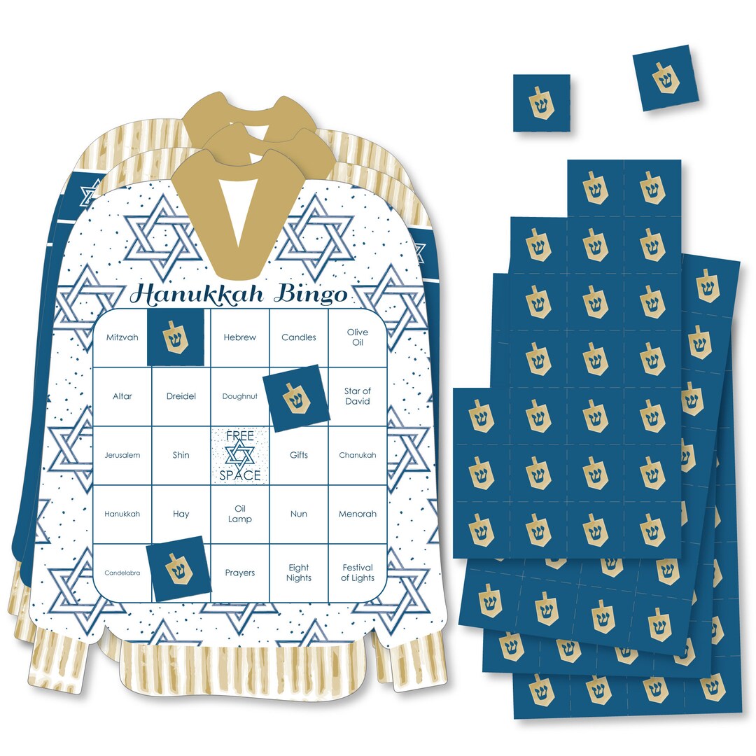 Happy Hanukkah - Bingo Cards and Markers - Chanukah Shaped Bingo Game ...