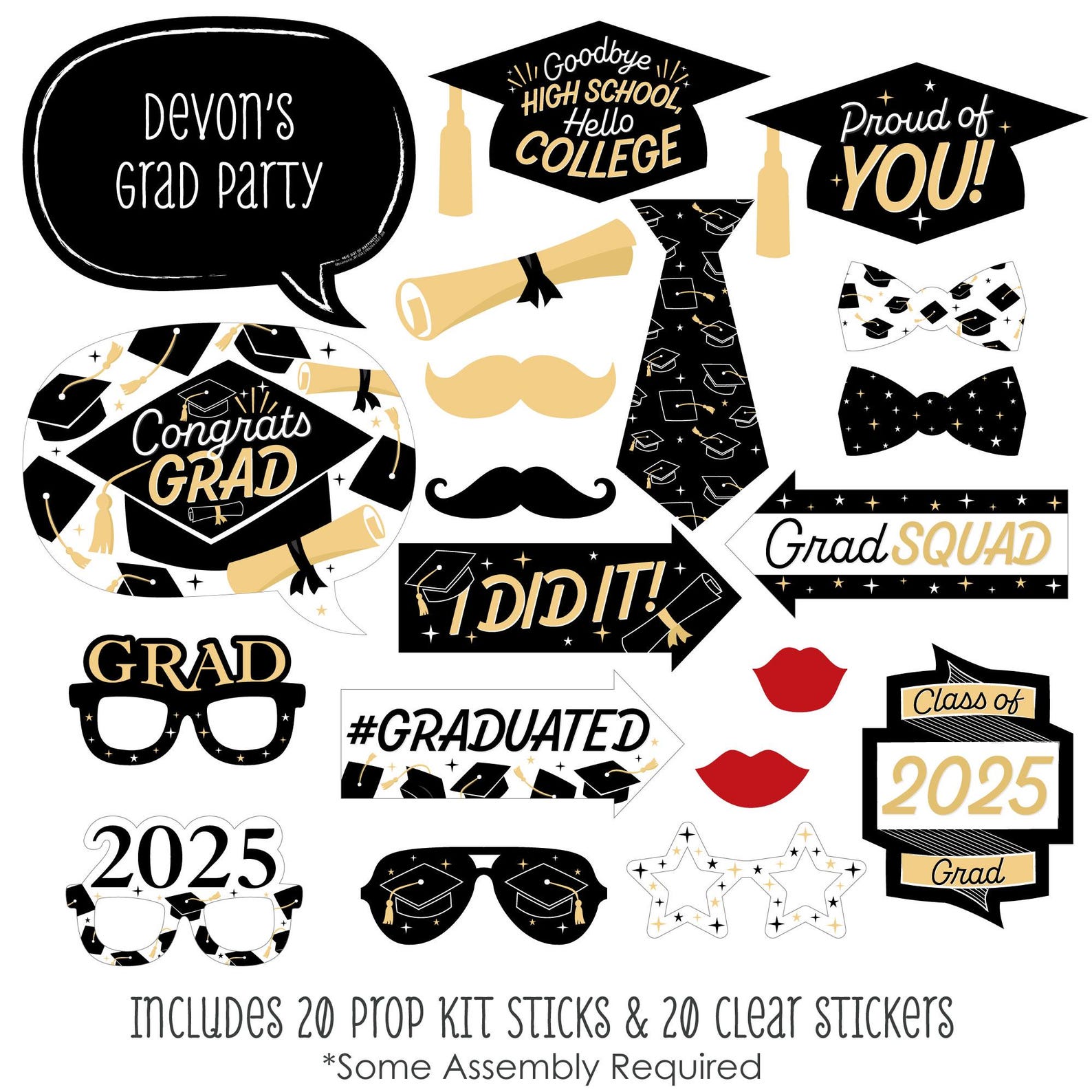Goodbye High School, Hello College Photo Booth Props Kit - Personalized ...