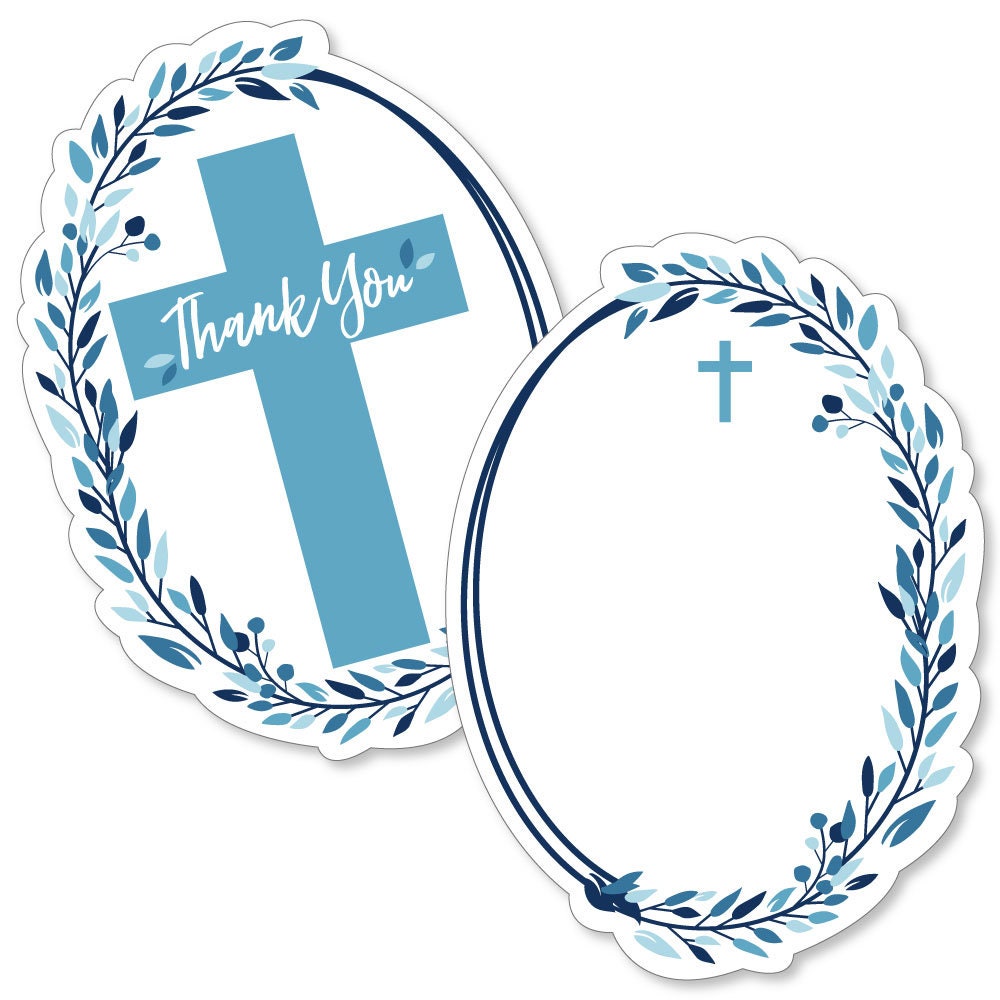 Blue Elegant Cross - Shaped Thank You Cards - Boy Religious Party Thank ...