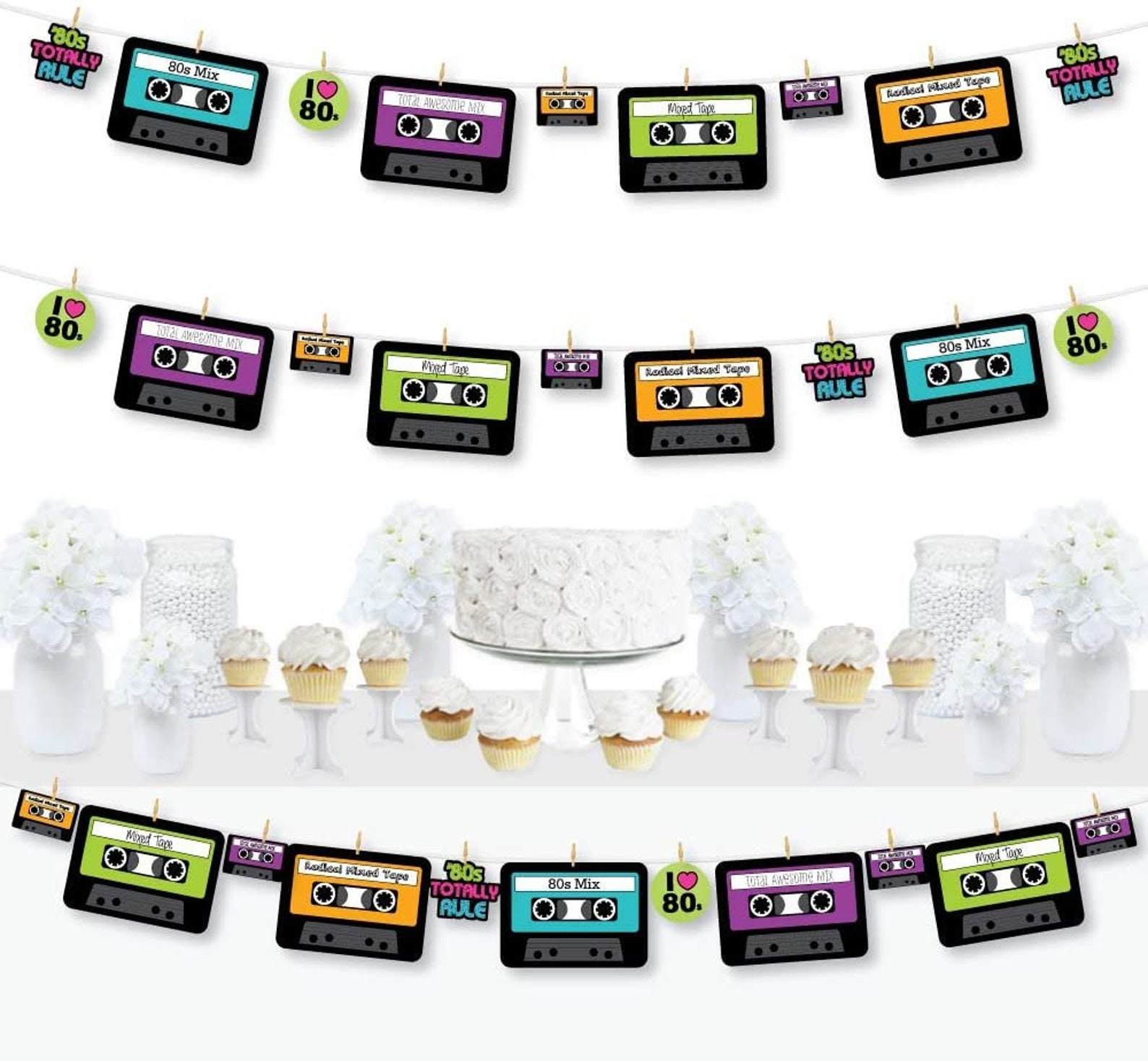 80s Retro Totally 1980s Party DIY Decorations Clothespin Garland Banner ...