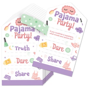Pajama Slumber Party - Girls Sleepover Birthday Party Game Pickle Cards ...
