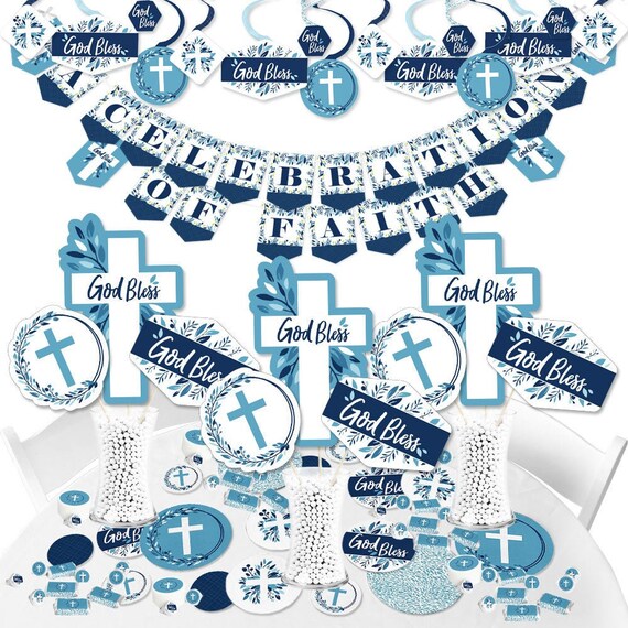 Blue Elegant Cross - Boy Religious Party Supplies - Banner Decoration ...
