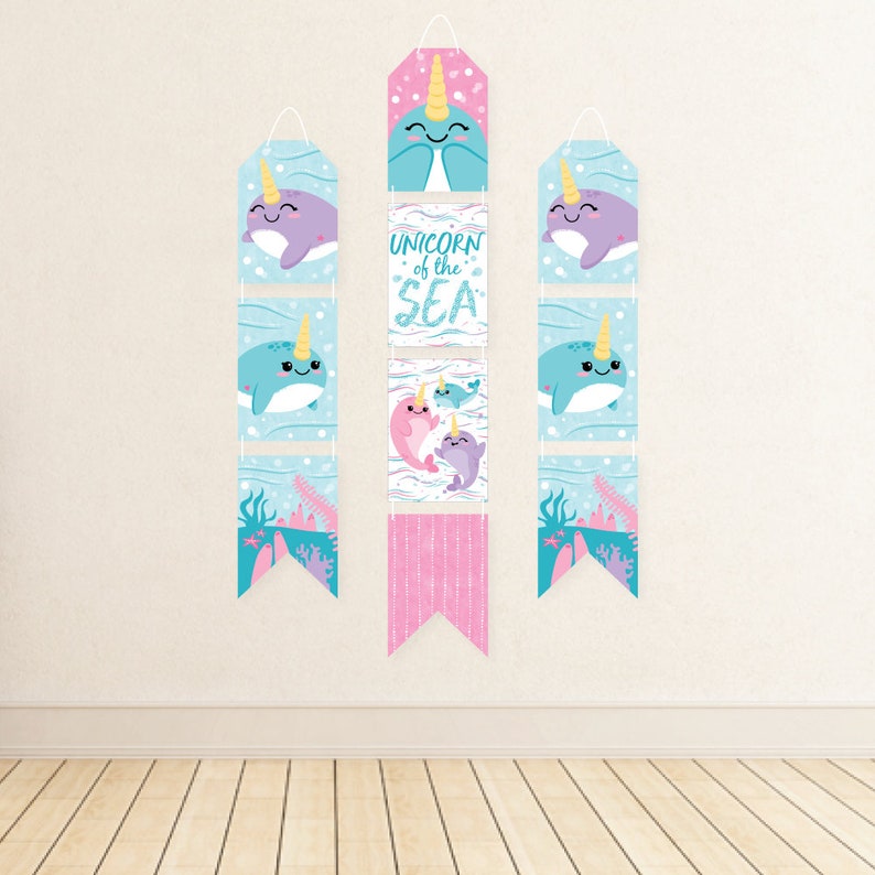 Narwhal Girl - Hanging Vertical Paper Door Banners - Under the Sea Baby ...