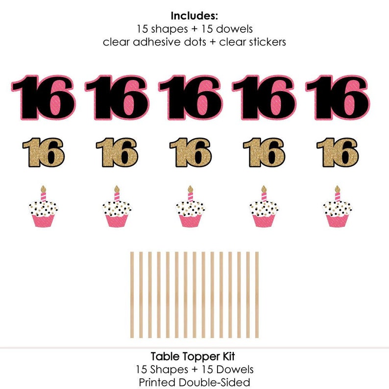 Chic 16th Birthday Centerpiece Sticks Pink Black and Gold - Etsy
