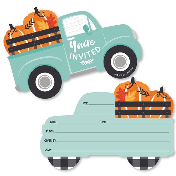 Happy Fall Truck - Shaped Fill-In Invitations - Harvest Pumpkin Party ...