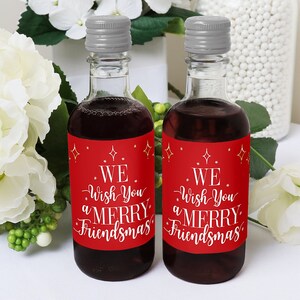 Red and Gold Friendsmas - Mini Wine and Champagne Bottle Label Stickers ...