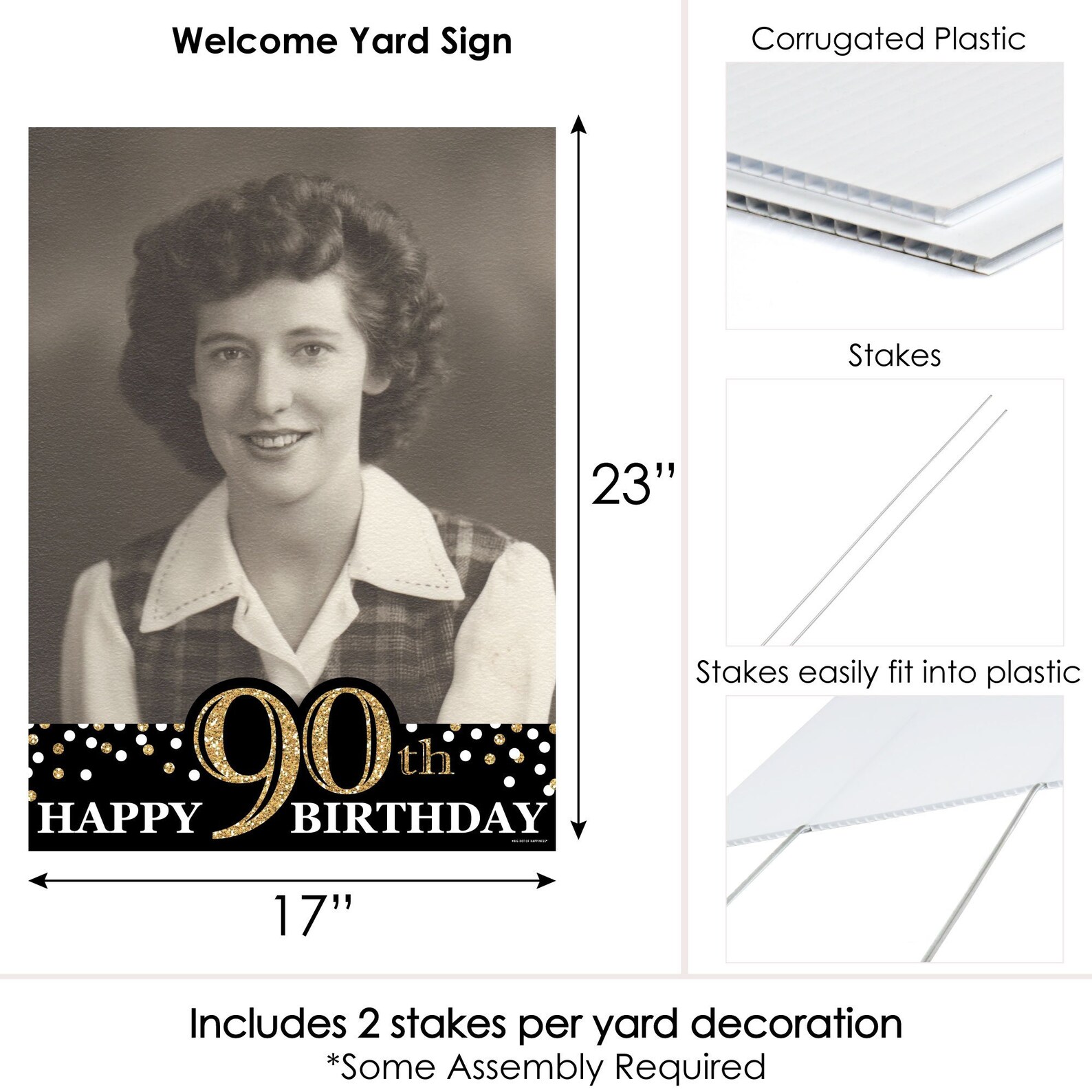 Custom Adult 90th Birthday Gold Photo Yard Sign Birthday - Etsy