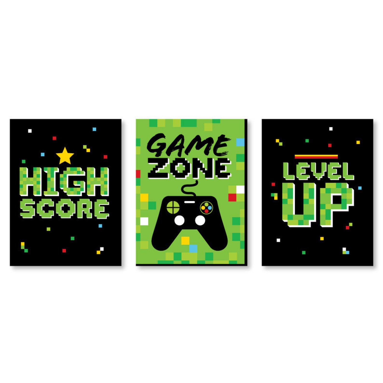 Game Zone Wall Art and Pixel Video Game Kids Room Décor 7.5 X 10 Set of ...
