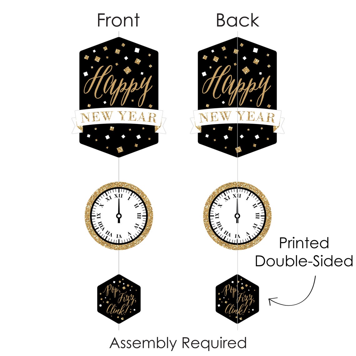 New Year’s Eve - Gold - New Years Eve Party DIY Dangler Backdrop ...