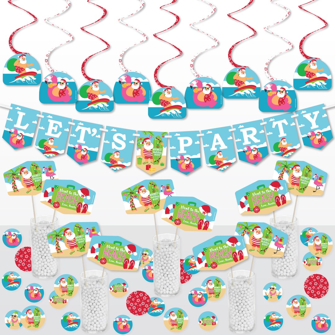 Tropical Christmas - Beach Santa Holiday Party Supplies Decoration Kit ...