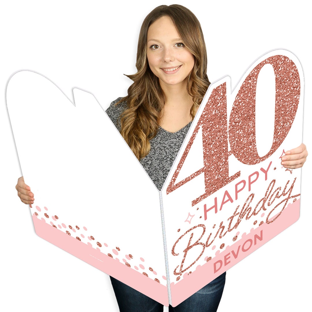 40th Pink Rose Gold Birthday - Happy Birthday Giant Greeting Card ...