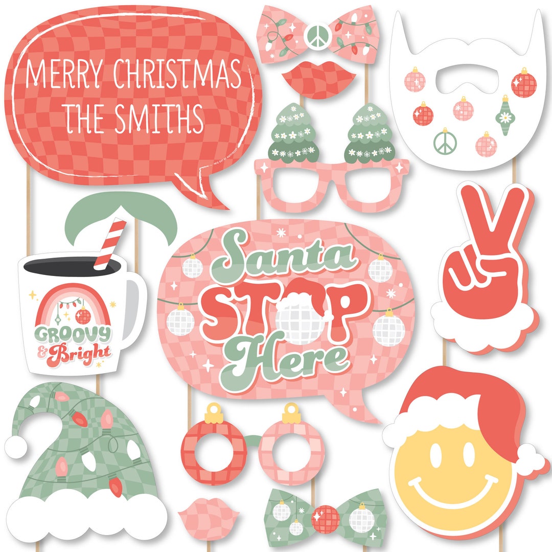 Groovy Christmas - Personalized Pastel Holiday Party Photo Booth Props ...