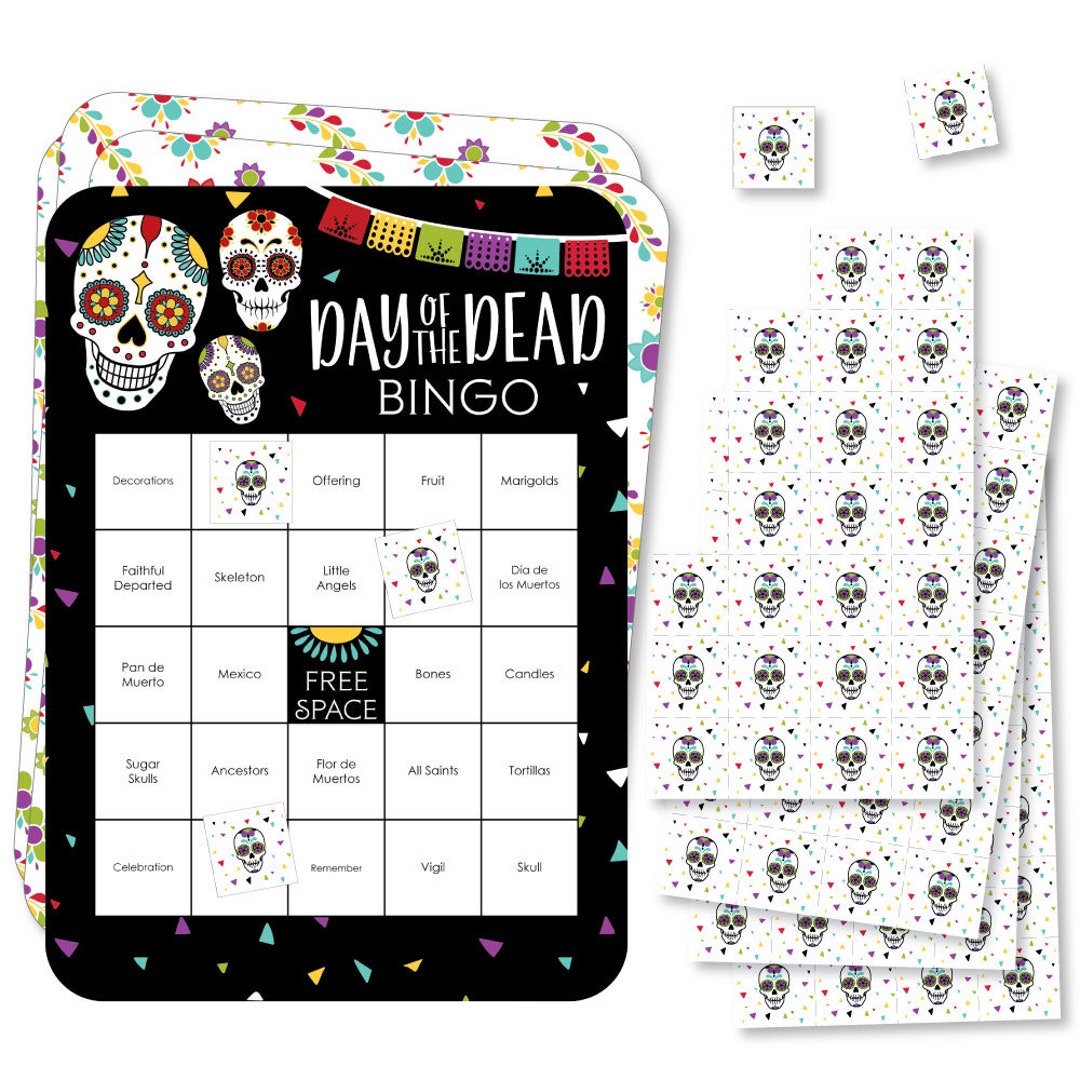 Day of the Dead - Bingo Cards and Markers - Halloween Sugar Skull Party ...
