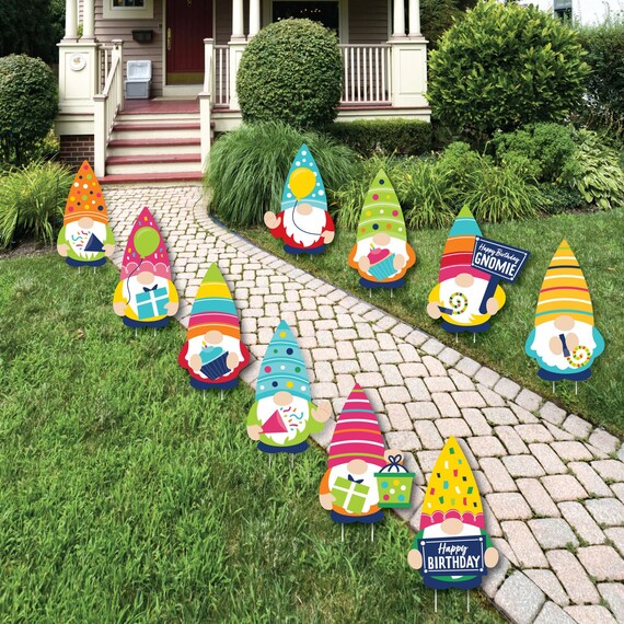 Gnome Birthday Gnome Lawn Decorations Outdoor Happy Birthday Party Yard Decorations 10 Piece Etsy UK