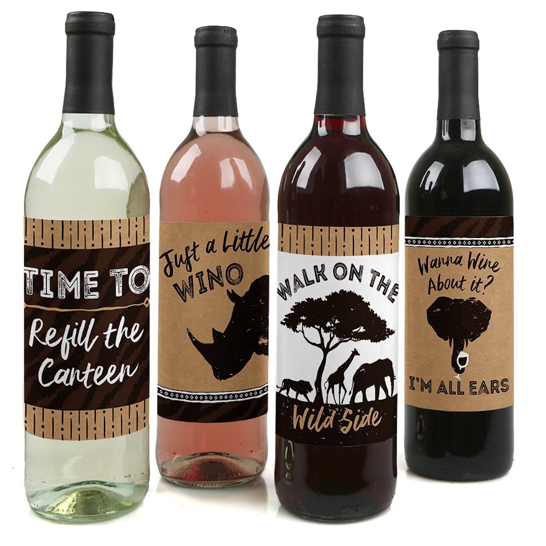 Wild Safari Wine Bottle Labels - African Jungle Wine Labels- Jungle ...