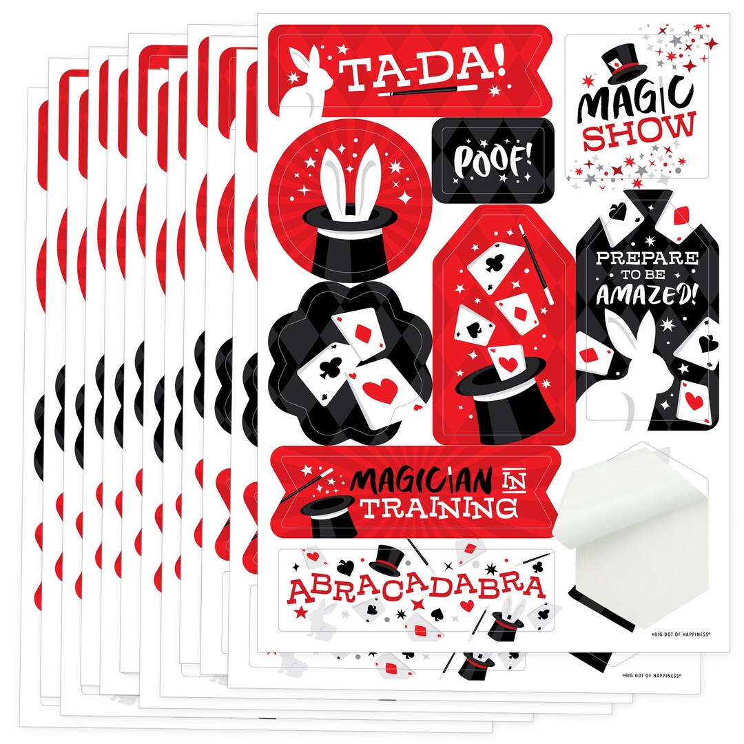 Ta-da, Magic Show - Magical Birthday Party Favor Sticker Set - 12 ...