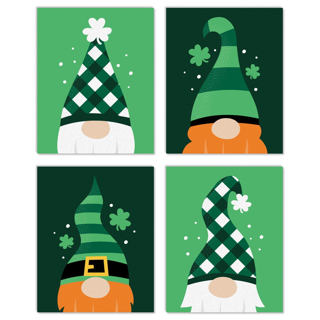 Irish Gnomes - Unframed St. Patrick’s Day Linen Paper Wall Art - Set of ...