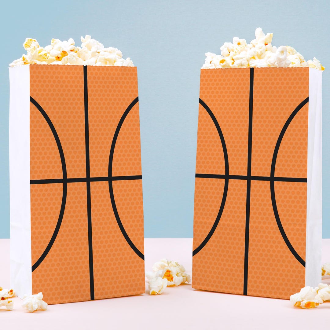 Basketball Popcorn Bags, Kids Sports Birthday Party Favor Snack Treats ...
