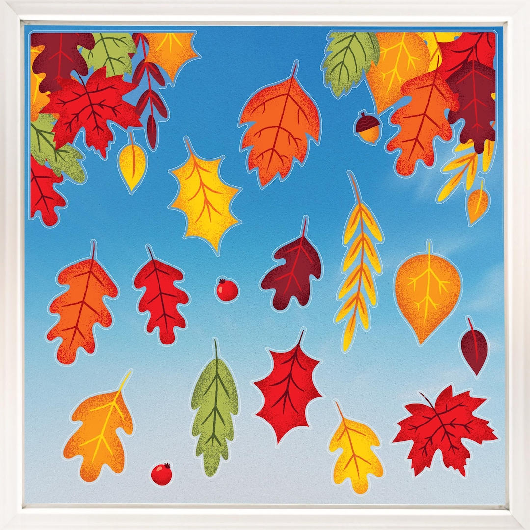 Fall Leaves Window Clings, Reusable Halloween or Thanksgiving Window ...