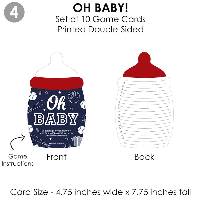 Batter up Baseball 4 Baby Shower Games 10 Cards Each | Etsy
