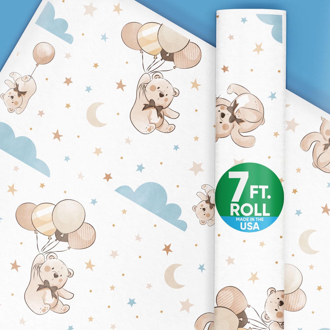 Teddy Bear Wrapping Paper Roll, We Can Bearly Wait Baby Shower Gift ...