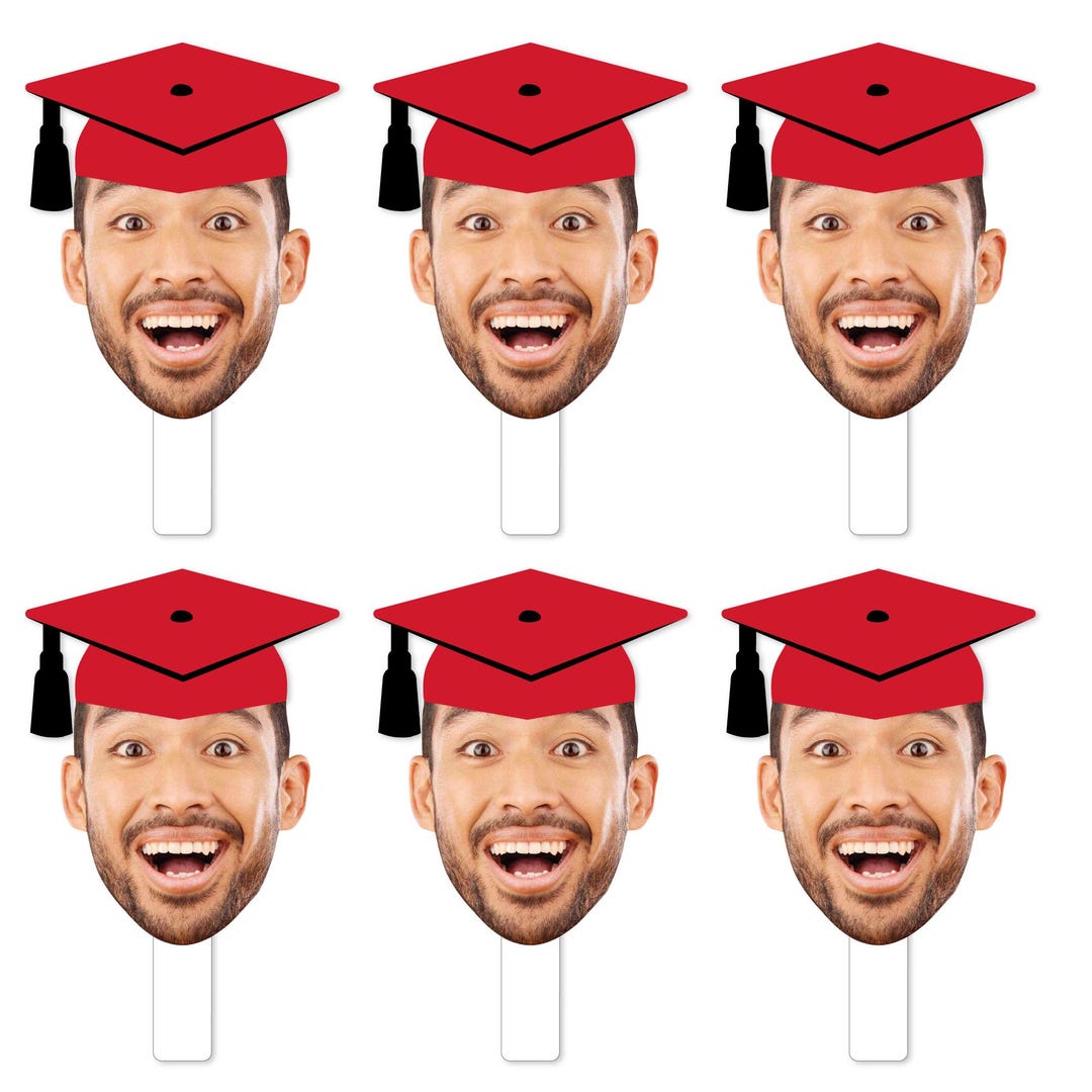 Personalized Red Grad Cap Face Cutout Paddles, Custom Graduation Photo ...