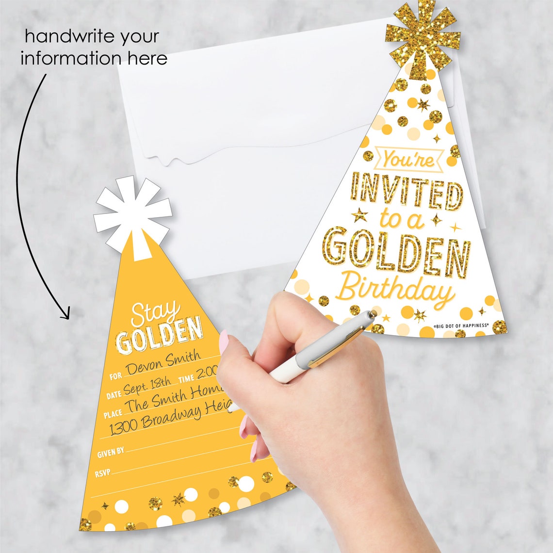 Golden Birthday Shaped Fill-in Invitations Happy Birthday - Etsy
