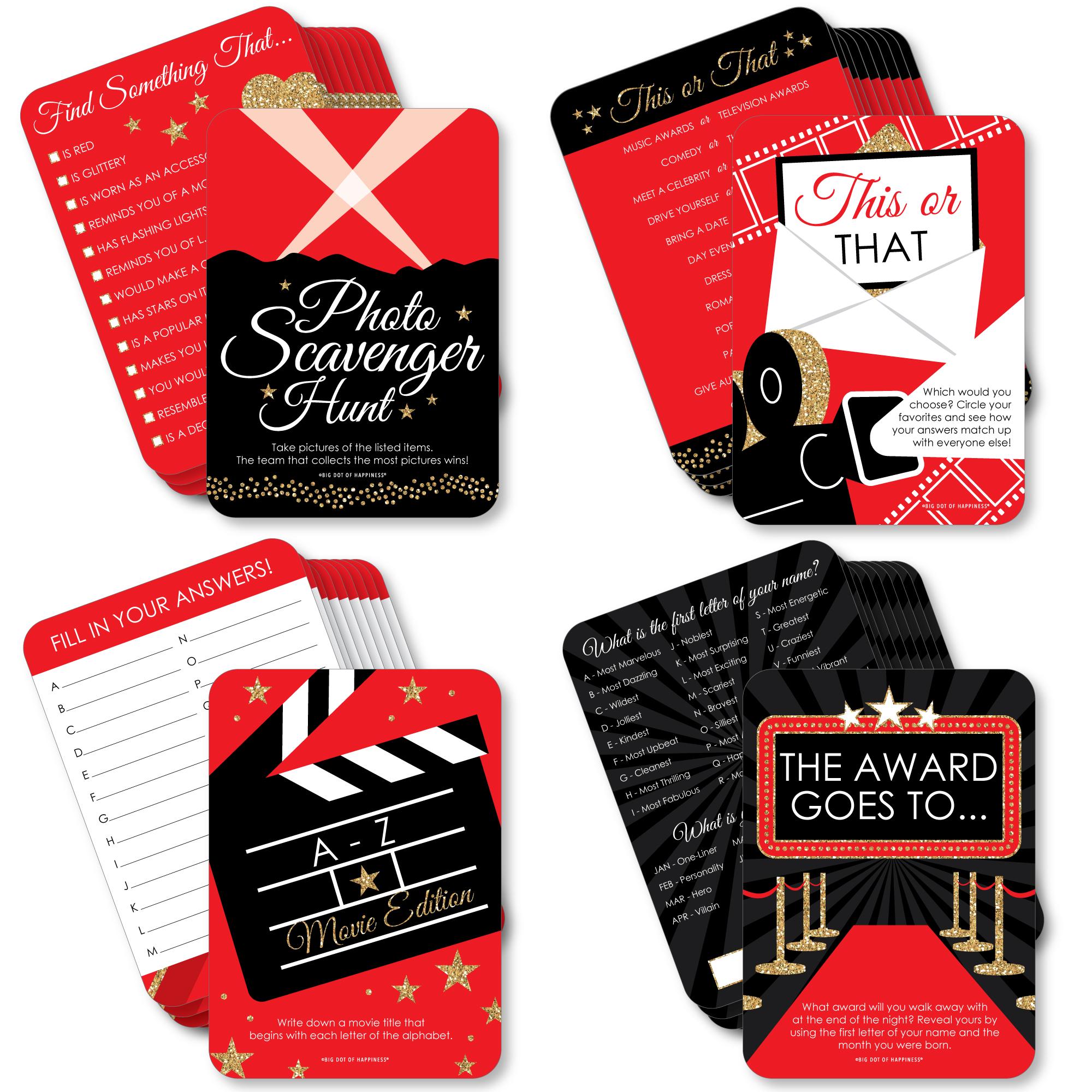 Red Carpet - 4 Movie Night Party Games - 10 Cards Each - Gamerific ...