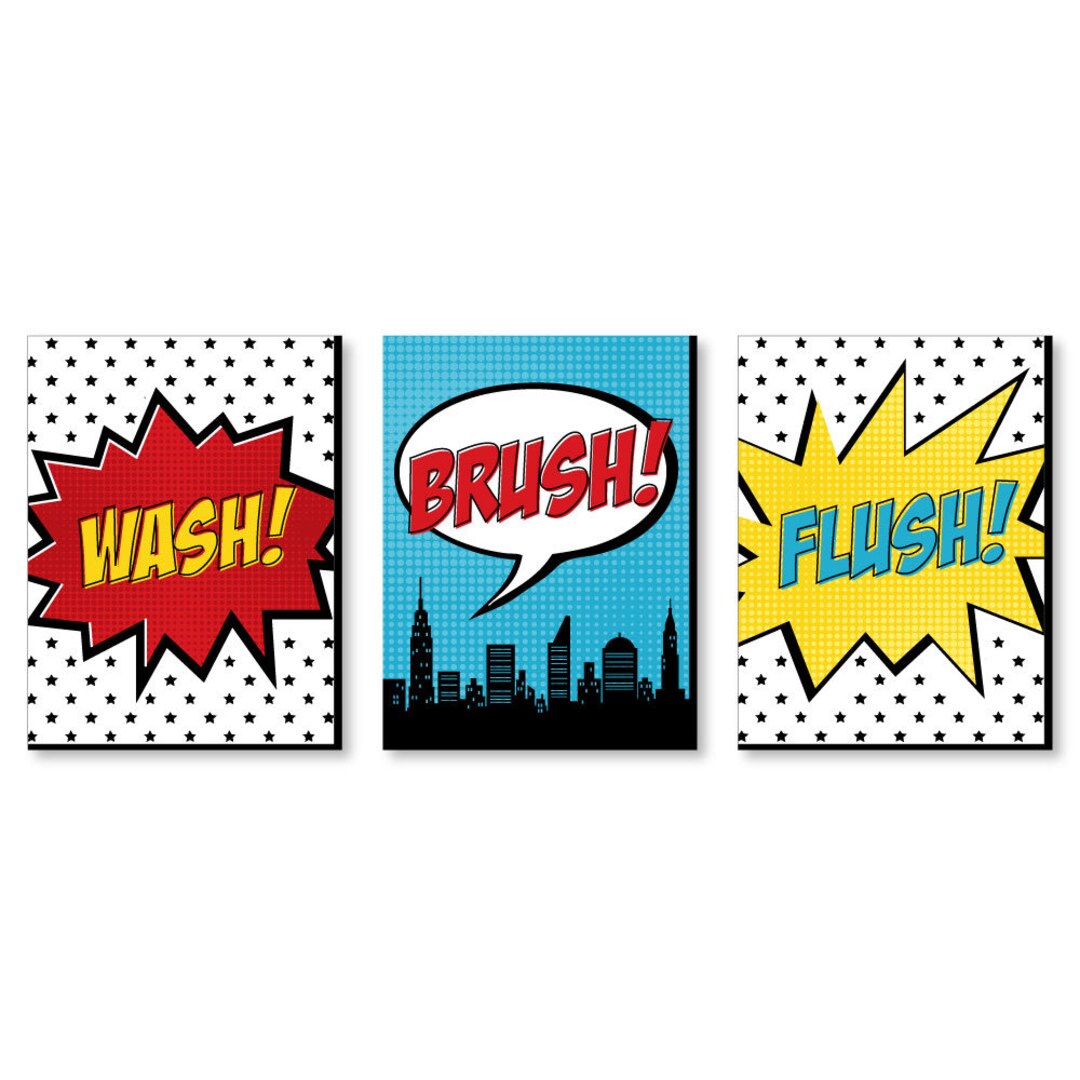 BAM! Superhero - Kids Bathroom Rules Wall Art Décor - 7.5” X 10” Kids ...