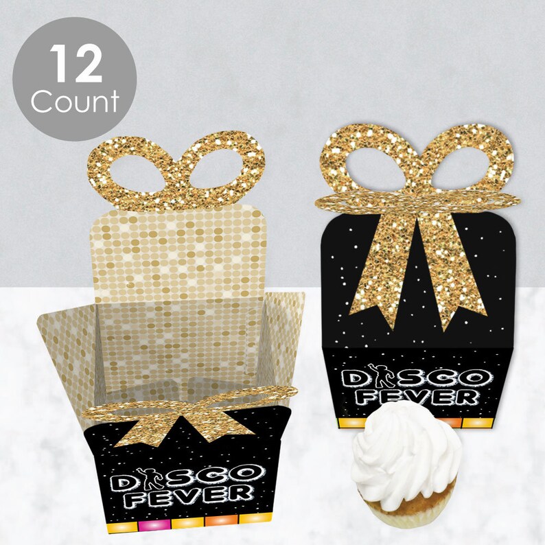 70’s Disco - Square Favor Gift Boxes - 1970s Disco Fever Party Bow ...