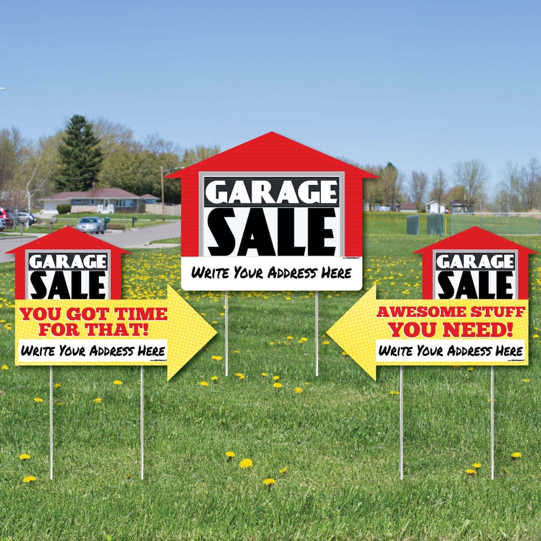 LARGE Garage Sale Signs - Yard Sign WITH STAKES - Double Sided Outdoor ...
