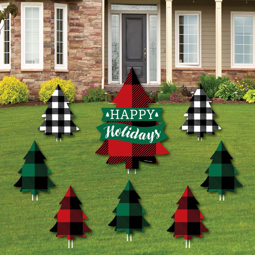 Holiday Plaid Trees - Yard Sign and Outdoor Lawn Decorations - Buffalo ...