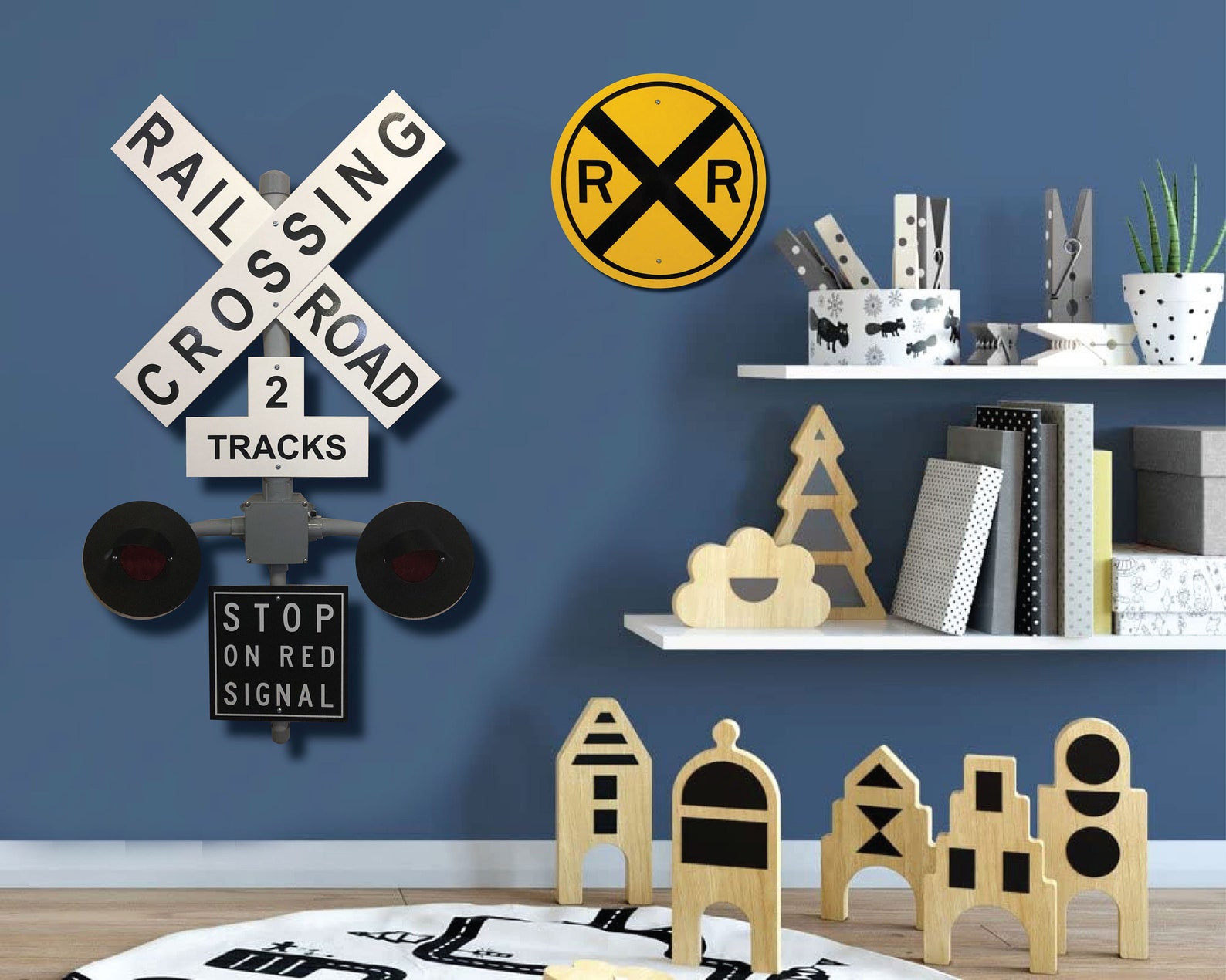 RAILROAD TRAIN CROSSING Signal Sign Kit With Flashing Led Lights Wall ...